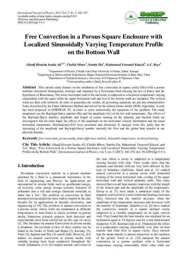 (PDF) Free Convection in a Porous Square Enclosure with Localized ...