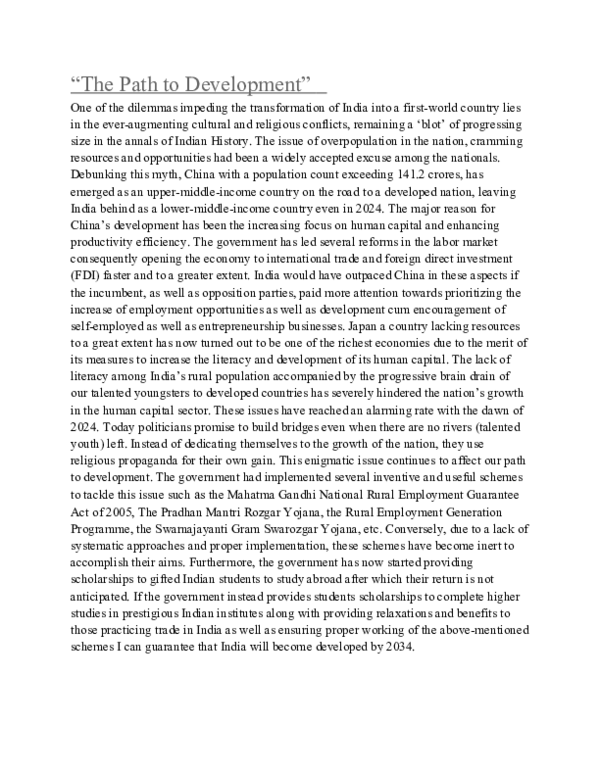 (DOC) The Path to Development of India