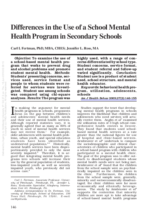 (PDF) Differences in the Use of a School Mental Health Program in ...