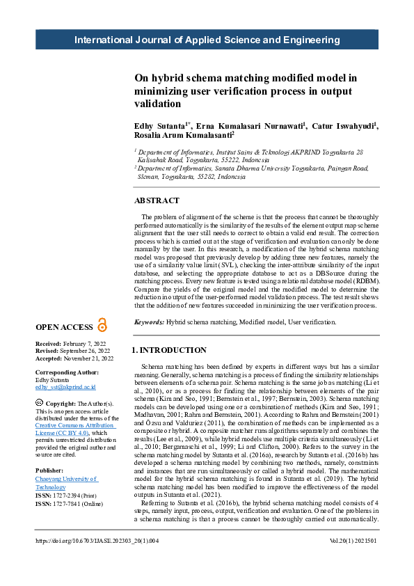 Pdf On Hybrid Schema Matching Modified Model In Minimizing User Verification Process In Output 