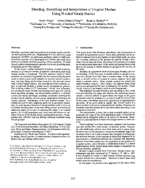 (PDF) Blending, smoothing and interpolation of irregular meshes using N-sided Varady patches