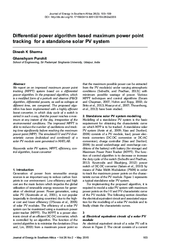 Pdf Differential Power Algorithm Based Maximum Power Point Tracking