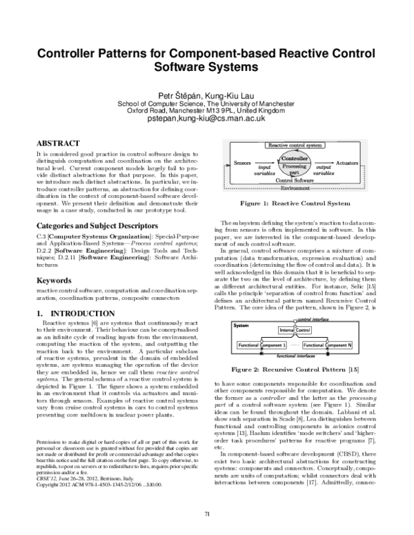 (PDF) Controller patterns for component-based reactive control software ...