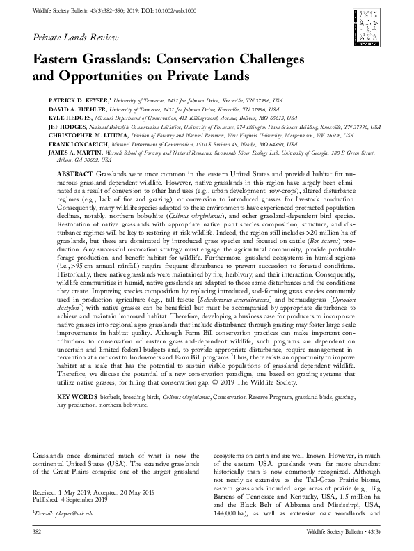 (PDF) Eastern grasslands: Conservation challenges and opportunities on ...