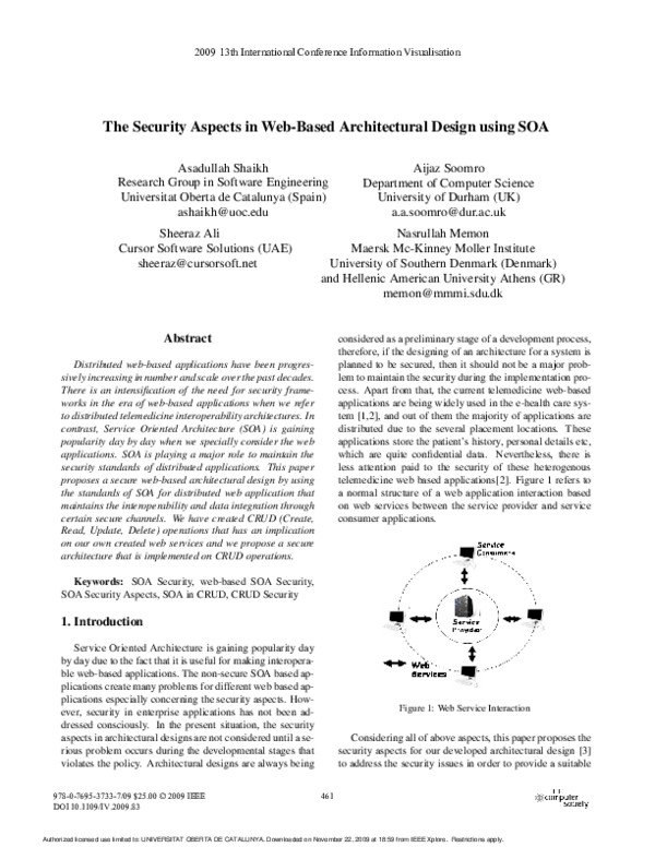 (PDF) The Security Aspects in Web-Based Architectural Design Using Service Oriented Architecture