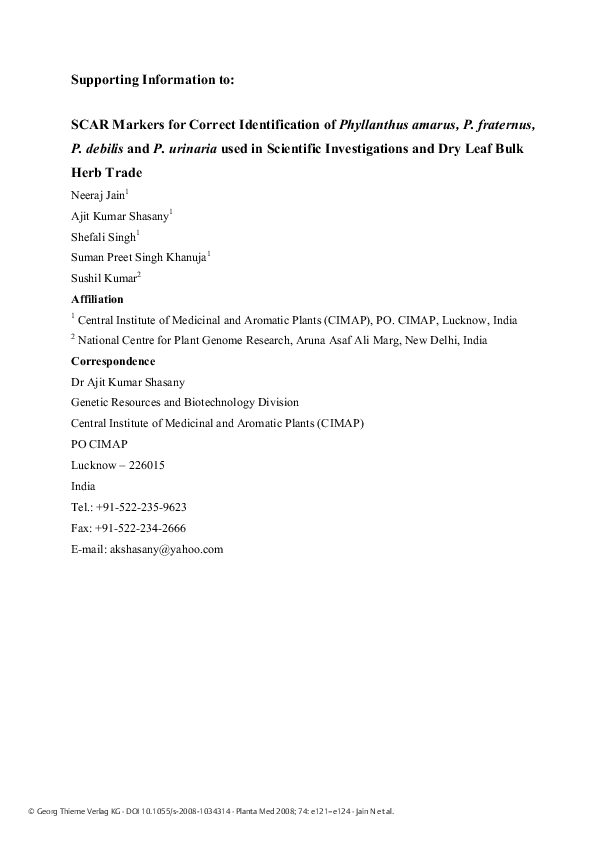 (PDF) SCAR Markers for Correct Identification of Phyllanthus amarus, P ...