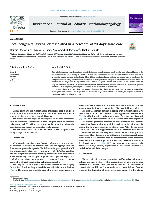 (PDF) Total congenital sternal cleft isolated in a newborn of 20 days ...