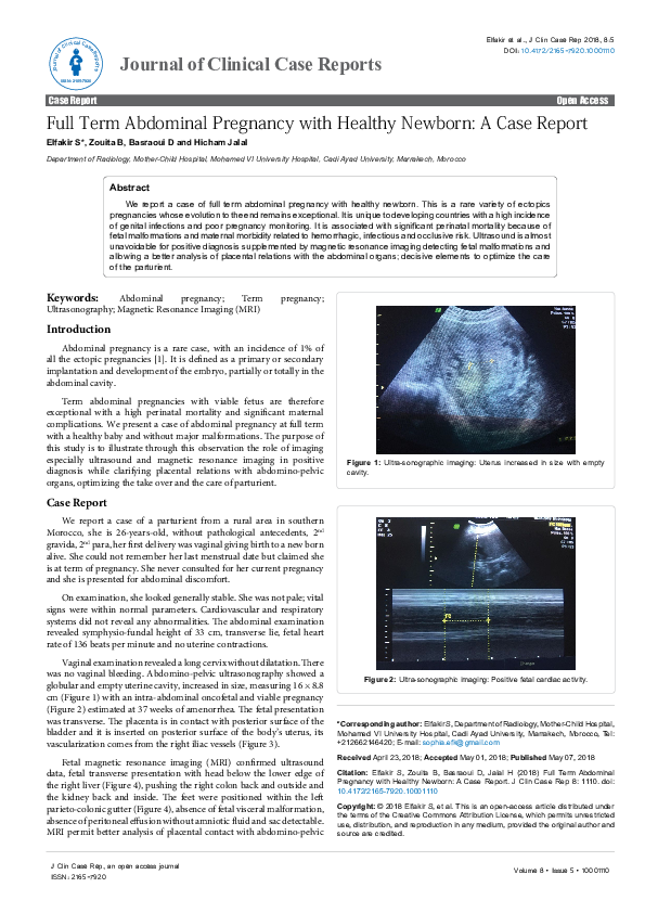 (PDF) Full Term Abdominal Pregnancy with Healthy Newborn: A Case Report