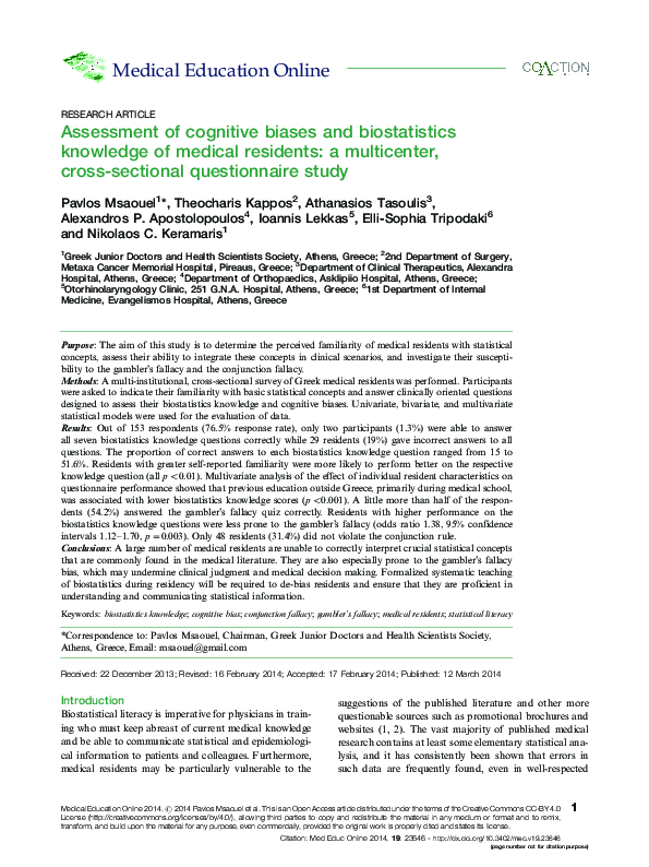 (PDF) Assessment of cognitive biases and biostatistics knowledge of ...