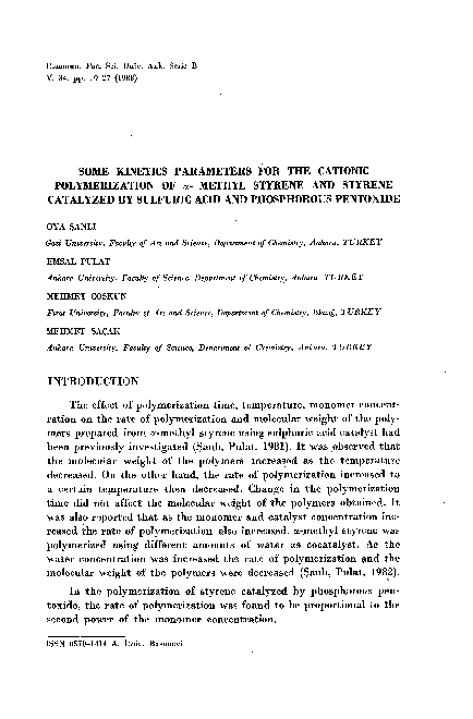 (PDF) Some kinetics parameters for the cationic polymerization of ...