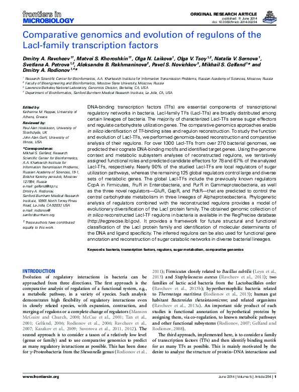 (PDF) Comparative genomics and evolution of regulons of the LacI-family transcription factors