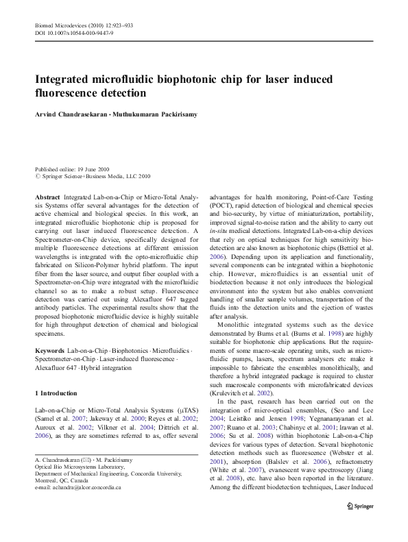 (PDF) Integrated microfluidic biophotonic chip for laser induced fluorescence detection