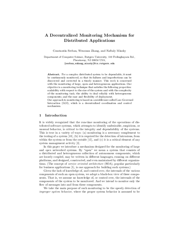 (PDF) A decentralized monitoring mechanism for distributed applications