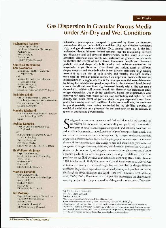 (PDF) Gas Dispersion in Granular Porous Media under Air‐Dry and Wet ...