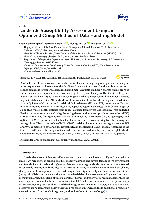 Pdf Landslide Susceptibility Assessment Using An Optimized Group Method Of Data Handling Model