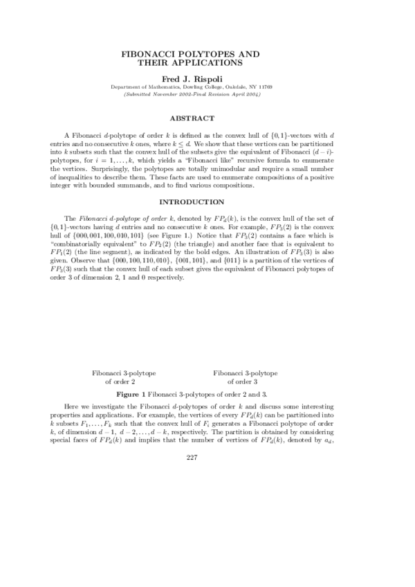 (PDF) Fibonacci polytopes and their applications