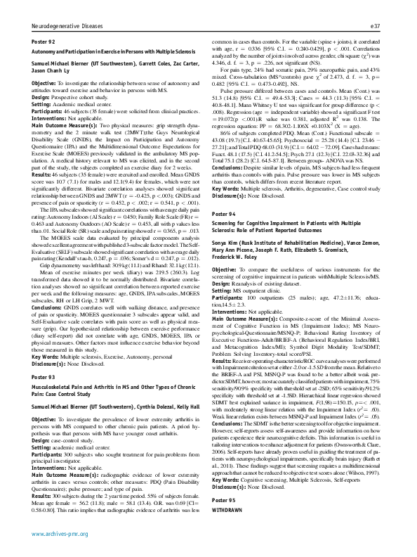 (PDF) Musculoskeletal Pain and Arthritis in MS and Other Types of ...