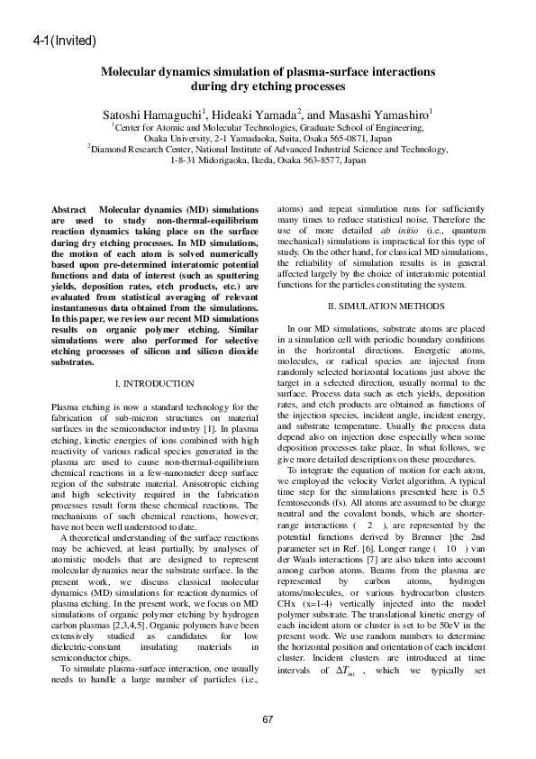 (PDF) Molecular dynamics simulation of plasma-surface interactions ...