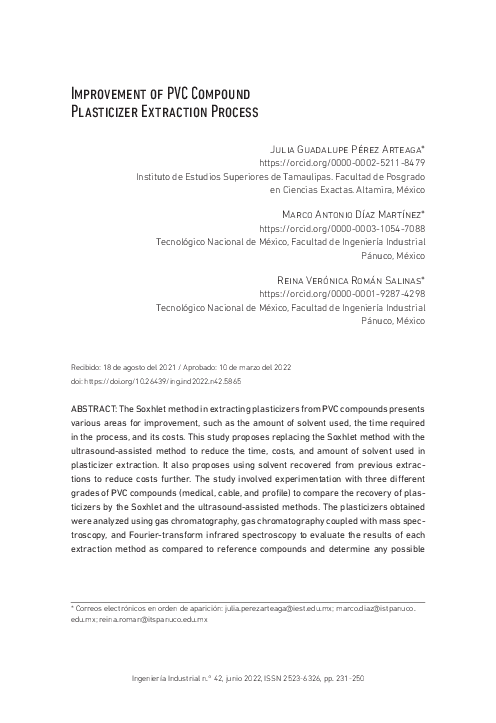 (PDF) Improvement of PVC compound plasticizer extraction process