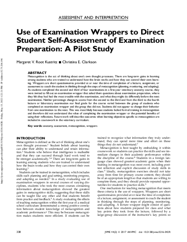 (PDF) Use of Examination Wrappers to Direct Student Self-Assessment of ...