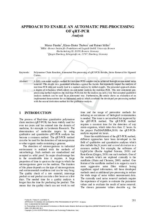(PDF) APPROACH TO ENABLE AN AUTOMATIC PRE-PROCESSING OF qRT-PCR Analysis