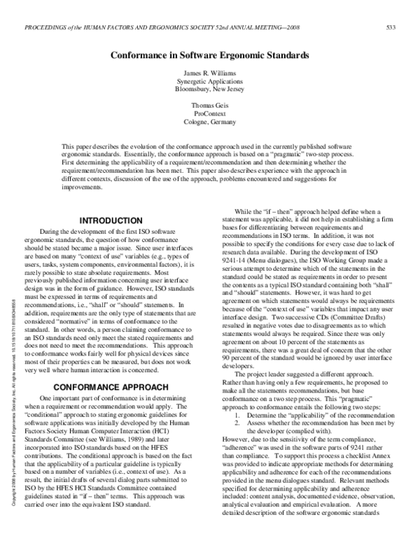 (PDF) Conformance in Software Ergonomic Standards