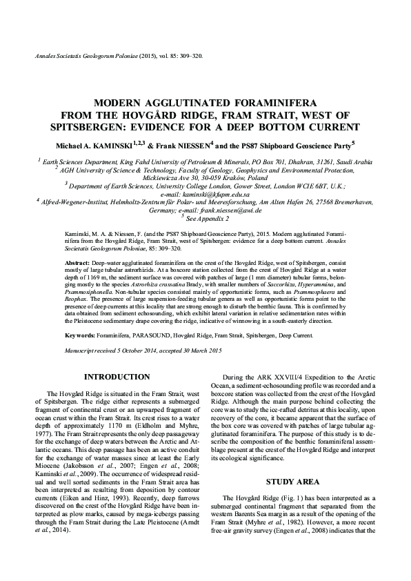(PDF) Modern agglutinated Foraminifera from the Hovgård Ridge, Fram ...