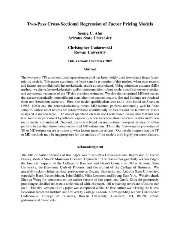 (PDF) Two-Pass Cross-Sectional Regression of Factor Pricing Models: A ...