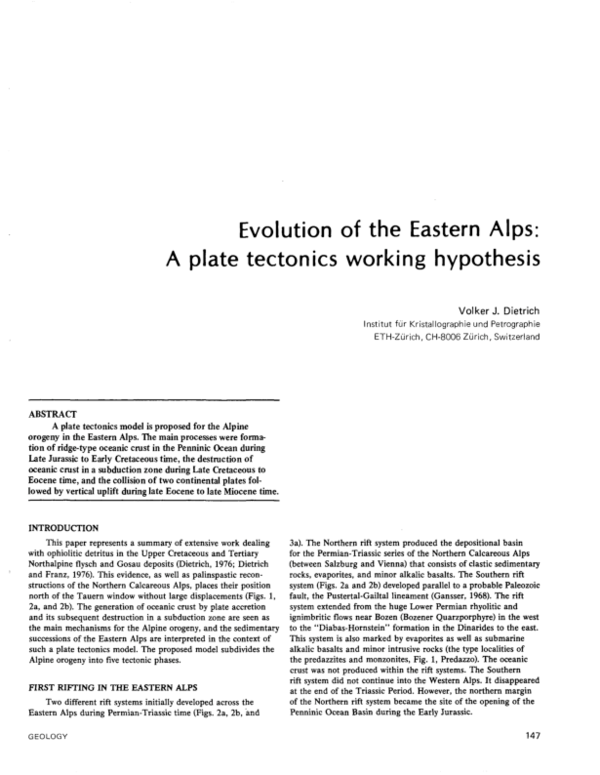 (PDF) Evolution of the Eastern Alps: A plate tectonics working hypothesis