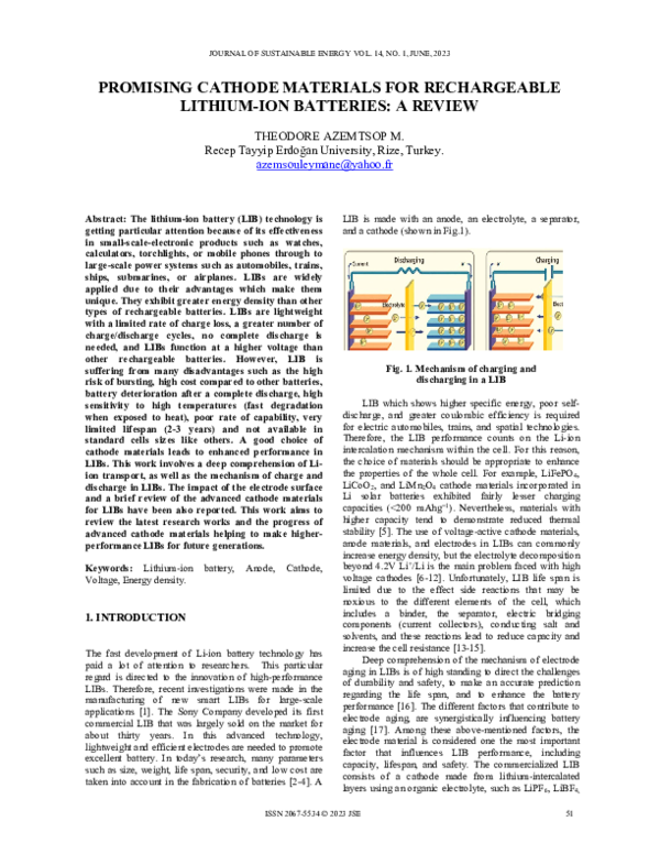 (PDF) PROMISING CATHODE MATERIALS FOR RECHARGEABLE LITHIUM-ION ...