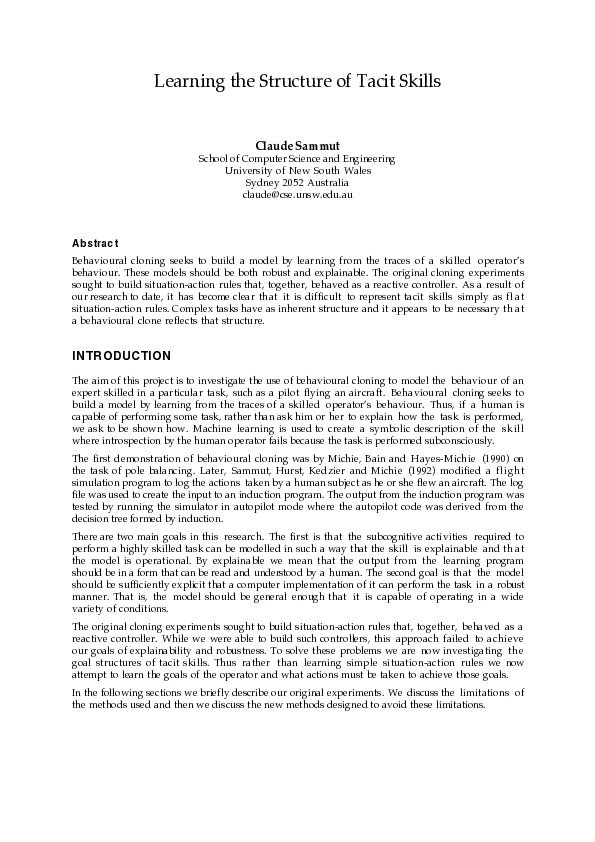 (PDF) Learning the Structure of Tacit Skills