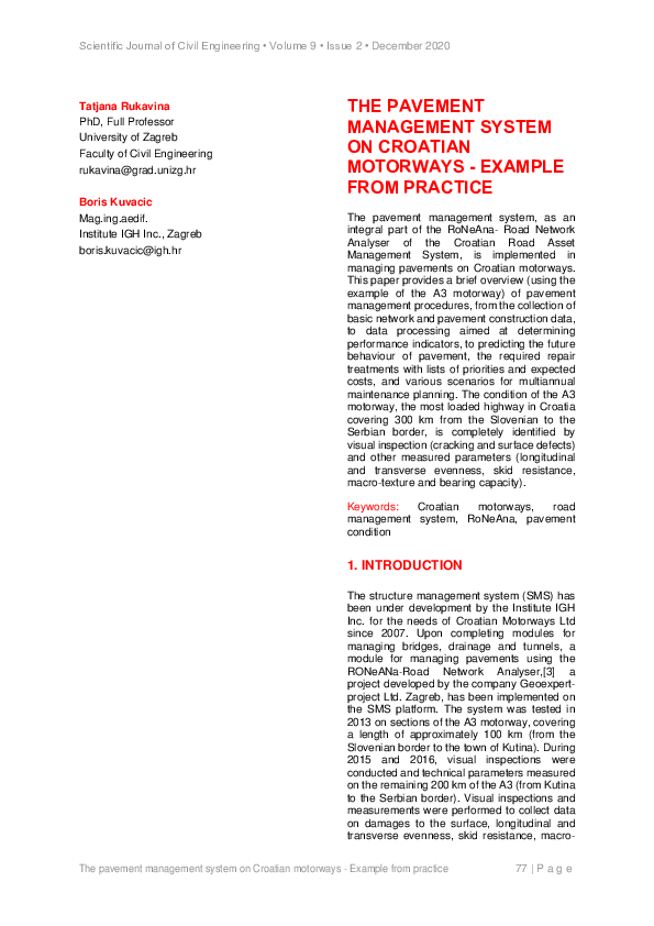 (PDF) The Pavement Management System on Croatian Motorways – Example ...