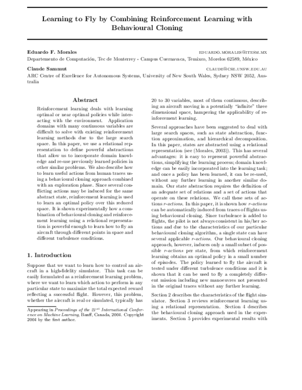 (PDF) Learning to fly by combining reinforcement learning with ... (PDF) Learning to fly by combining reinforcement learning with ...