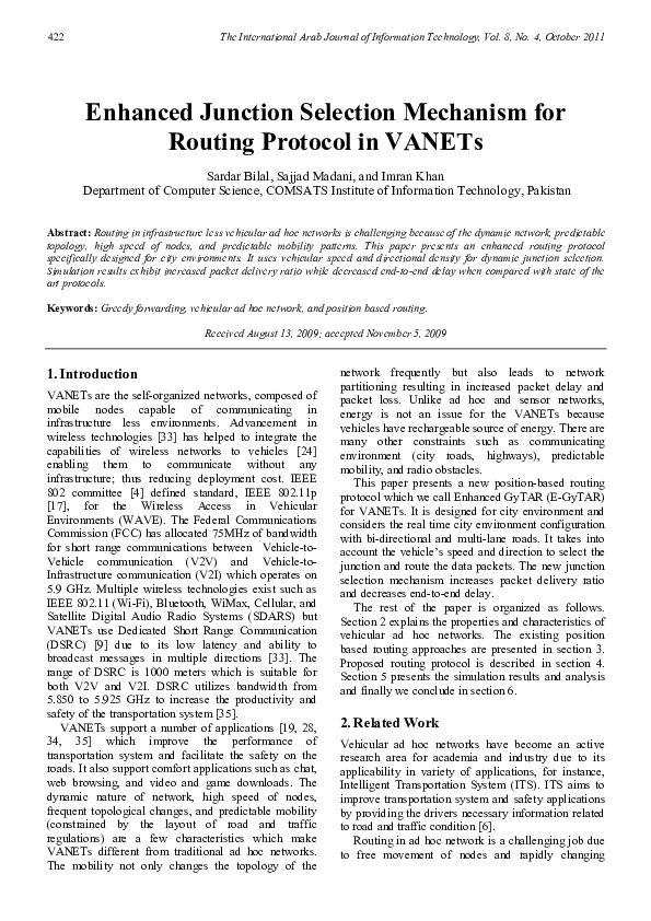 (PDF) Enhanced Junction Selection Mechanism for Routing Protocol in VANETs (PDF) Enhanced Junction Selection Mechanism for Routing Protocol in VANETs