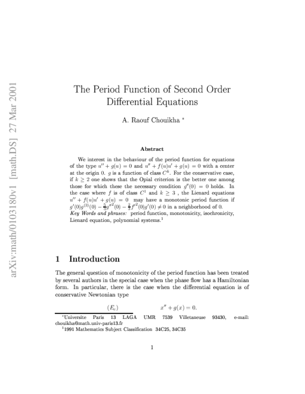 (PDF) The Period Function of Second Order Differential Equations