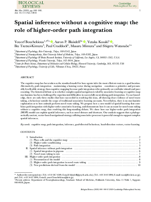 (PDF) Spatial inference without a cognitive map: the role of higher‐order path integration