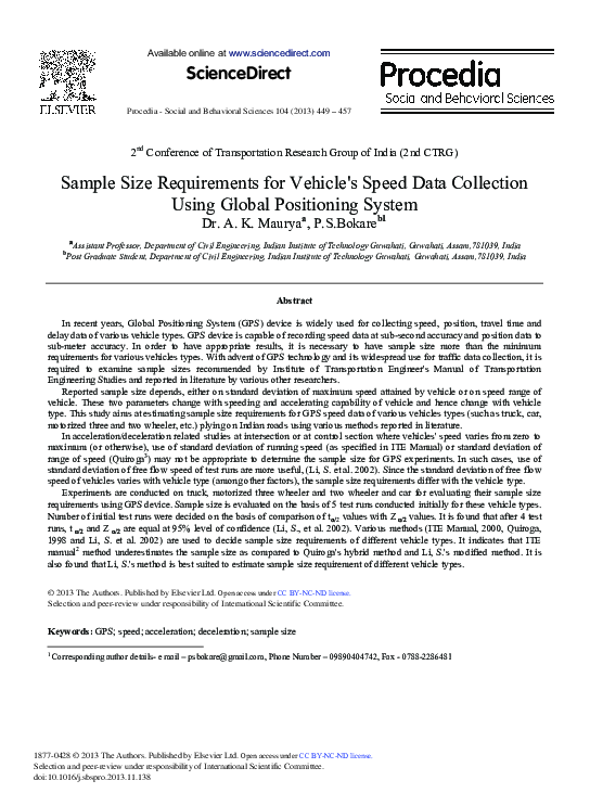 (PDF) Sample Size Requirements for Vehicle's Speed Data Collection ...