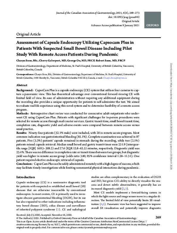 (PDF) Assessment of Capsule Endoscopy Utilizing Capsocam Plus in ...