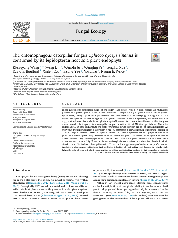 (PDF) The entomophagous caterpillar fungus Ophiocordyceps sinensis is ...