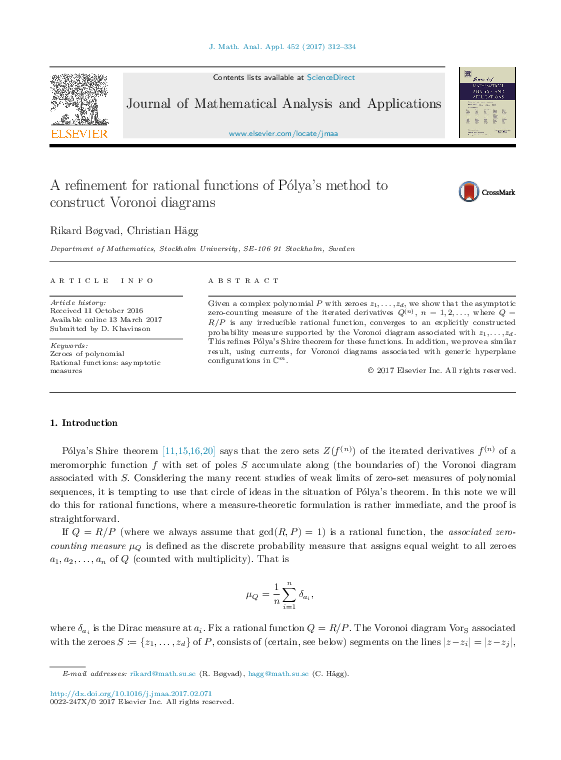 (PDF) A refinement for rational functions of Pólya's method to construct Voronoi diagrams