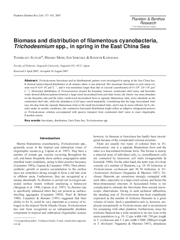 (PDF) Biomass and distribution of filamentous cyanobacteria ...