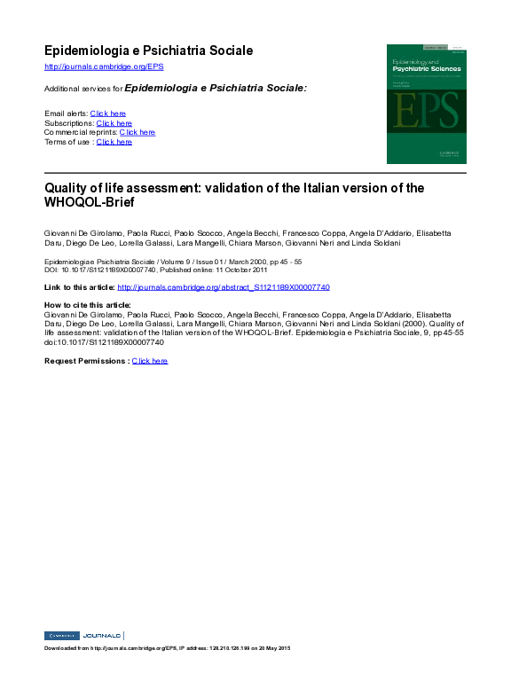 (PDF) Quality of life assessment: validation of the Italian version of ...
