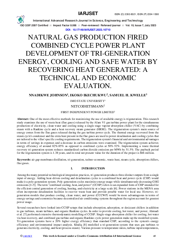 (PDF) Natural Gas Production Fired Combined Cycle Power Plant Development of Tri-Generation ...
