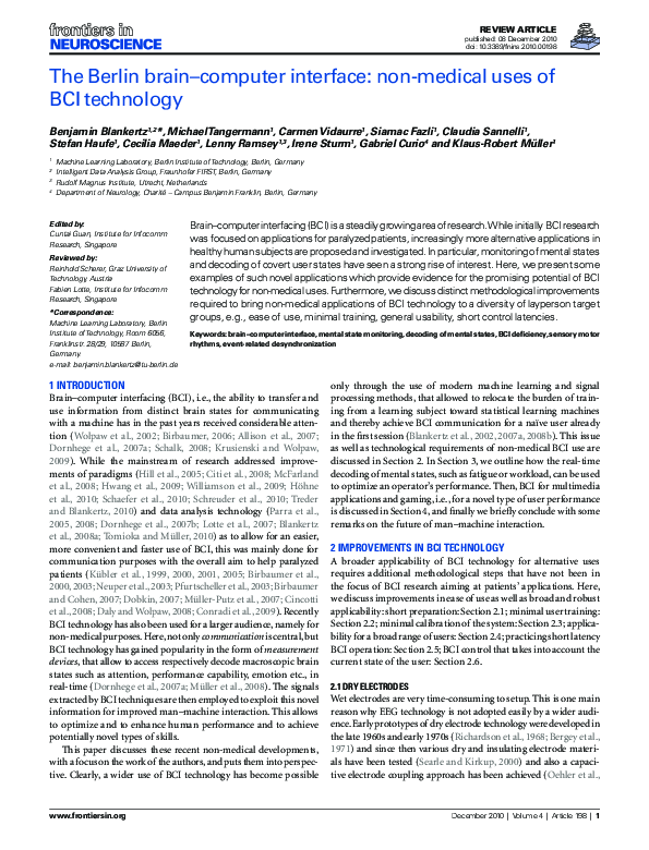 (PDF) The Berlin Brain–Computer Interface: Non-Medical Uses of BCI ...