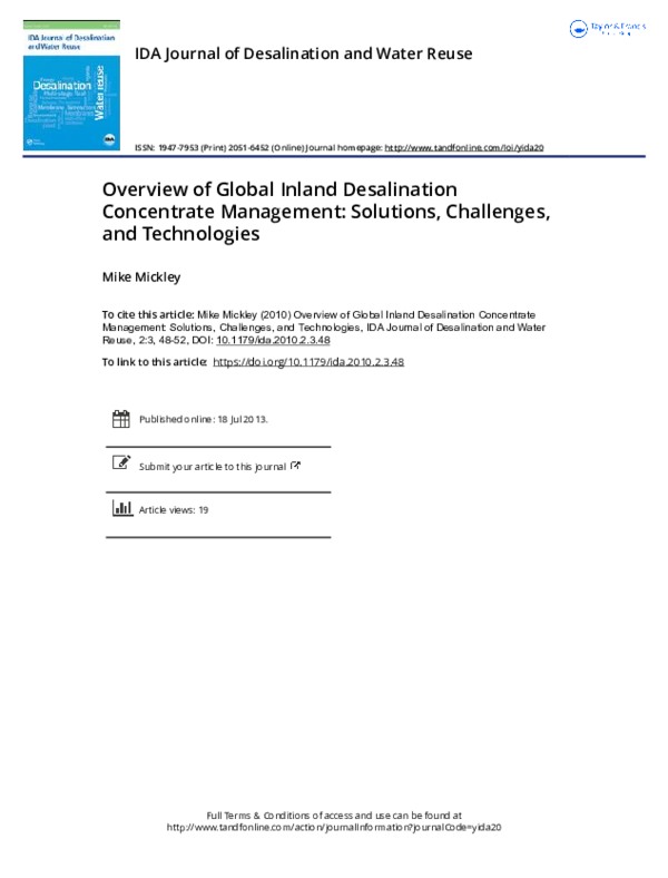 (PDF) Overview of Global Inland Desalination Concentrate Management ...