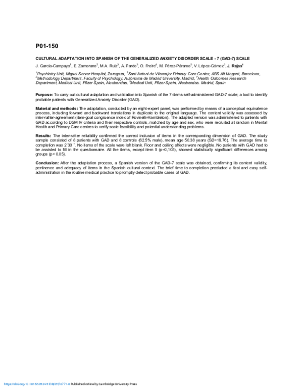 (PDF) Cultural Adaptation into Spanish of the Generalized Anxiety ...