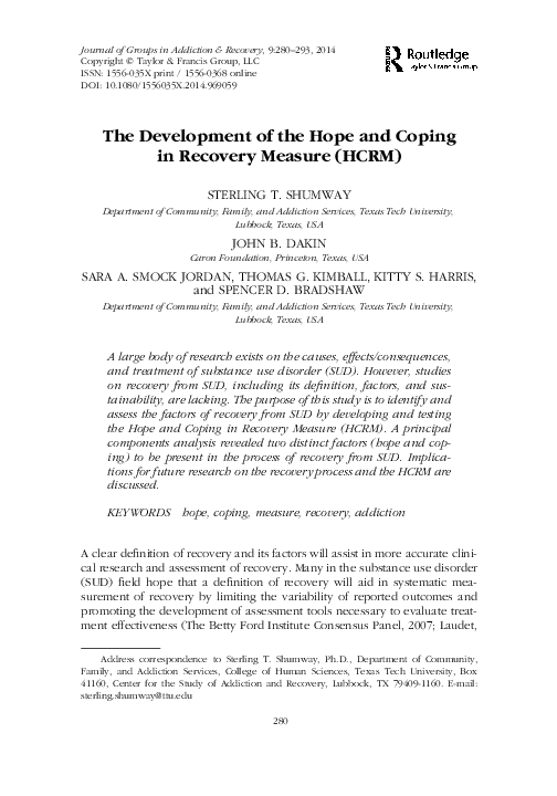 (PDF) The Development of the Hope and Coping in Recovery Measure (HCRM)