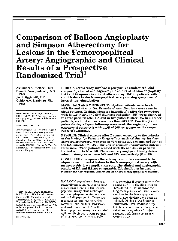 (PDF) Comparison of Balloon Angioplasty and Simpson Atherectomy for ...
