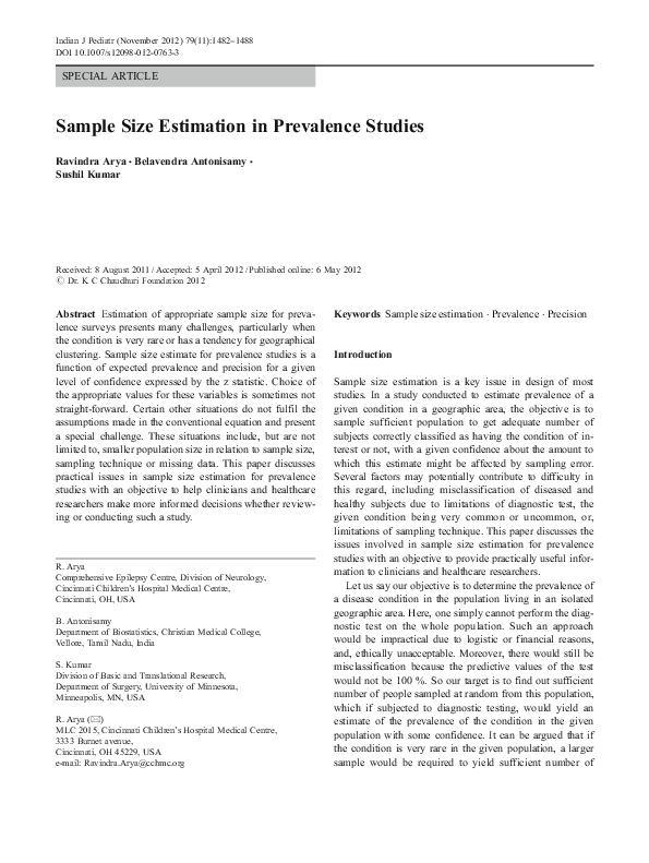 (PDF) Sample size estimation in prevalence studies