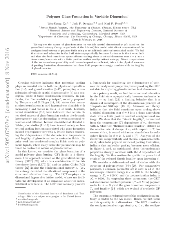 (PDF) Entropy Theory of Polymer Glass-Formation in Variable Spatial ...